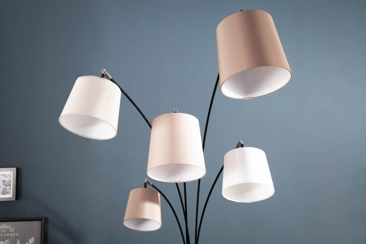 Levels Design Bogenlampe 205cm Weiß Beige Braun 5 Leinenschirme Stehla