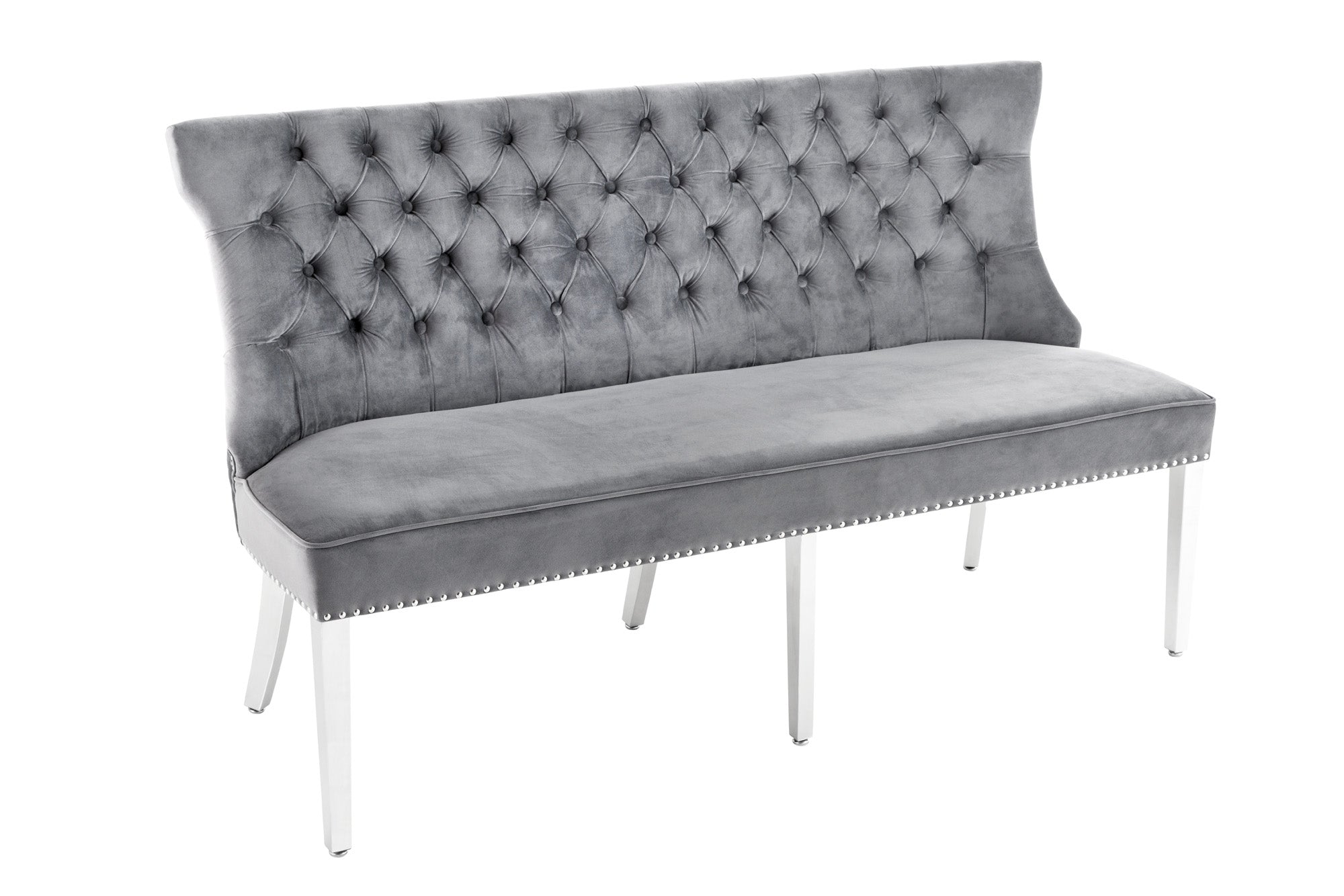 CASTLE DELUXE design sofa bench 165cm gray velvet lion head Chesterfield Baroque
