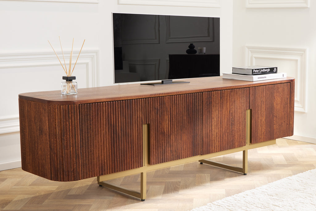 GATSBY Design TV Board 160cm brown matt gold mango wood retro – Sitheim