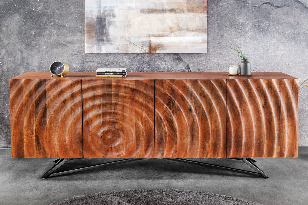 ZEN Design Sideboard 180cm braun Mangoholz Metallgestell schwarz handm ...